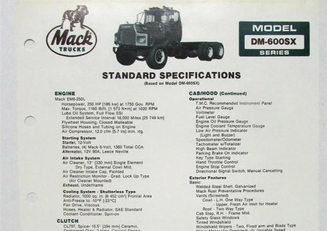 Mack DM-600SX CA481 ET973 6x4 (1964 - 2005) Truck Specs | LECTURA Specs