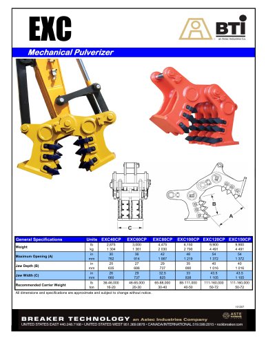BTi EXC 100 CP Specifications & Technical Data (2010-2017) | LECTURA Specs
