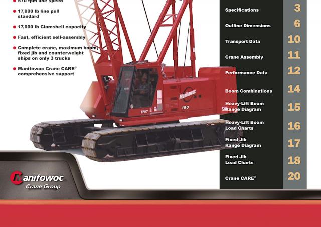 Manitowoc 180 E crane - load chart, specs & dimensions (2005 - 2012 ...