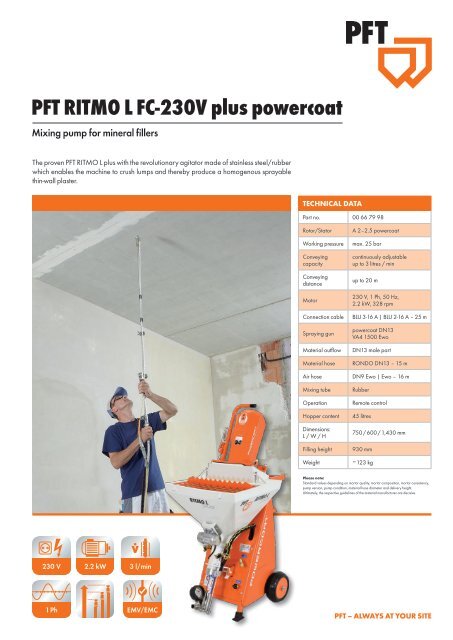 PFT Ritmo L FC-230V smart Specifications & Technical Data (2021-2025 ...